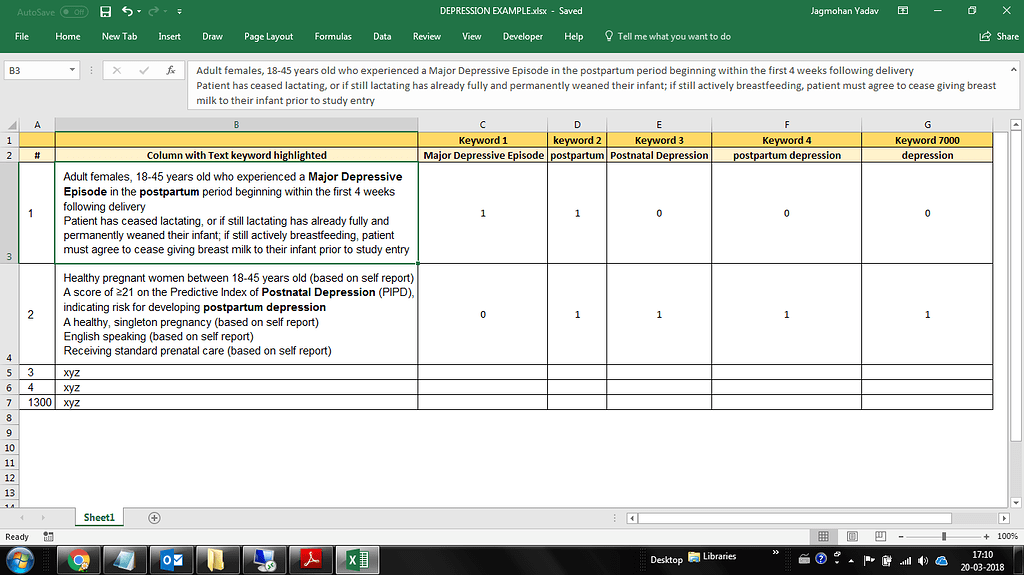 Identify Keyword in a table and populate results in rows and columns ...