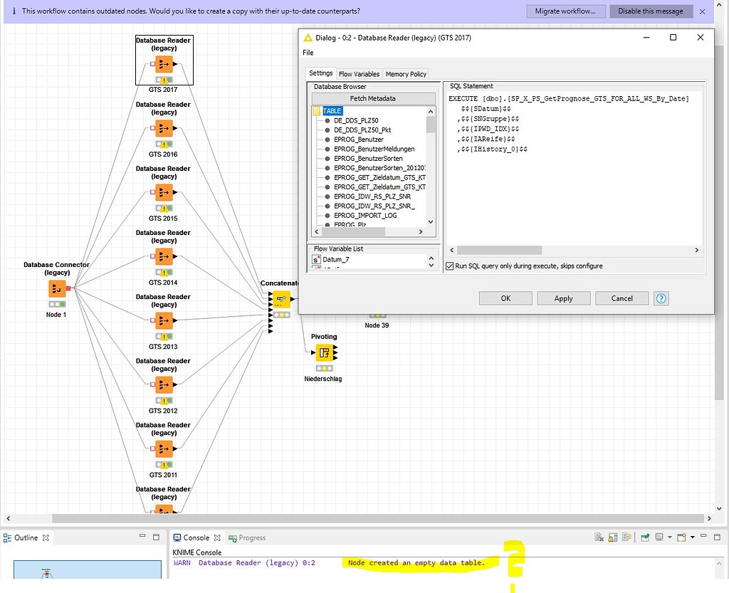 Since version 4.1, the database reader no longer works when a SQL procedure is called. - KNIME ...
