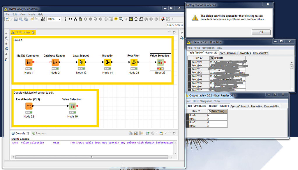 Value Selection Node Error The Input Table Does Not Contain Any Column With Domain 