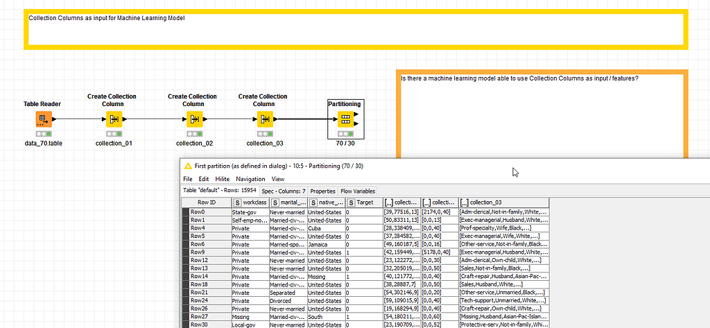 KNIME Collection Columns as features for a machine learning model ...
