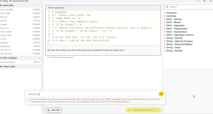 Bug: K-AI not available for Expression Row Filter - Implemented Fixes - KNIME Community Forum