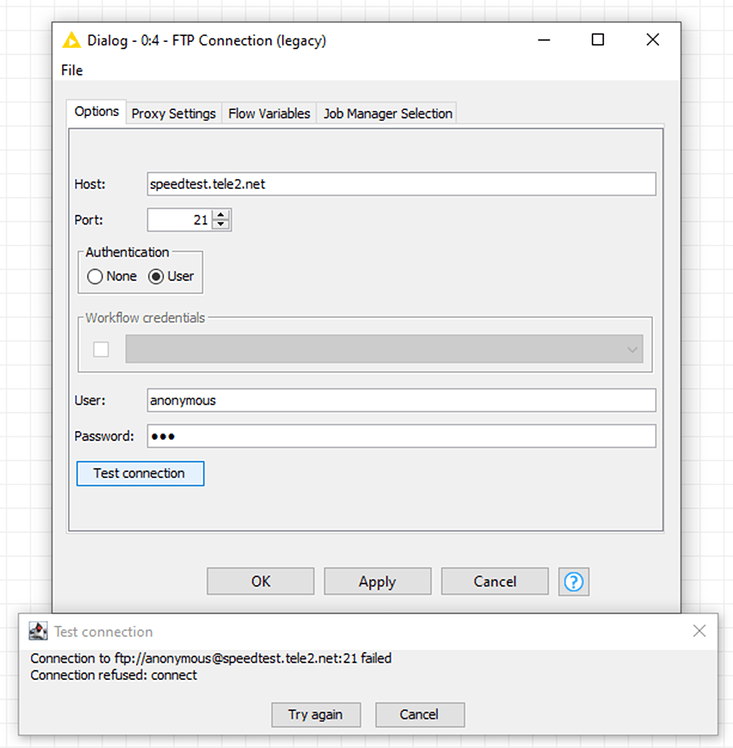 FTP Connection - connection refused:connect - KNIME Analytics Platform ...