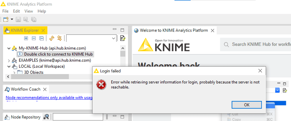 Unable to connect to My KNIME Hub - KNIME Analytics Platform - KNIME Community Forum