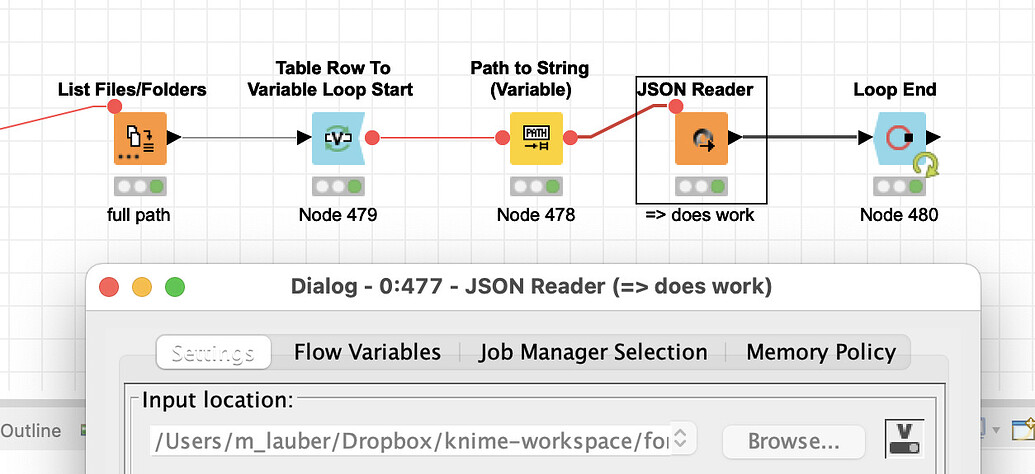 Json File Path From List Filesfolders Not Showing In Json Reader Via Table Row To Variable Loop