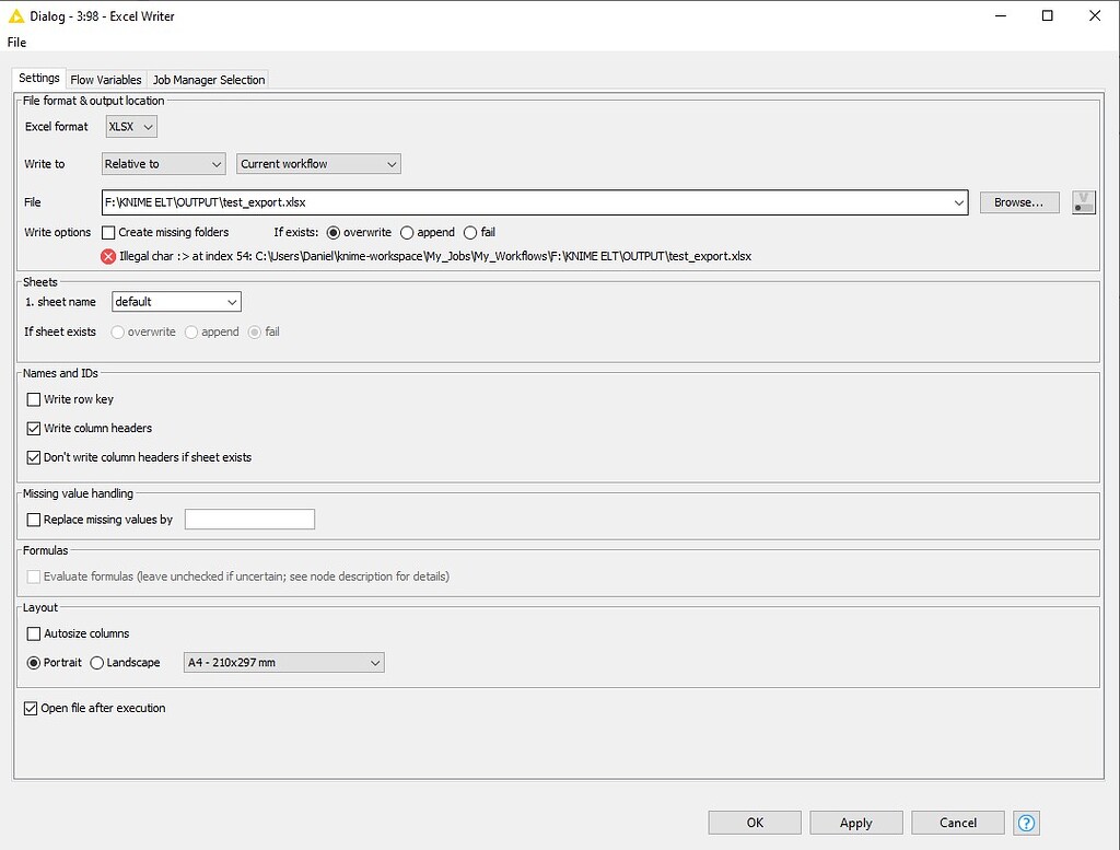 EXCEL AND CSV EXPORT NODE FAIL - WRITE NODES DO NOT WORK - KNIME Analytics Platform - KNIME ...
