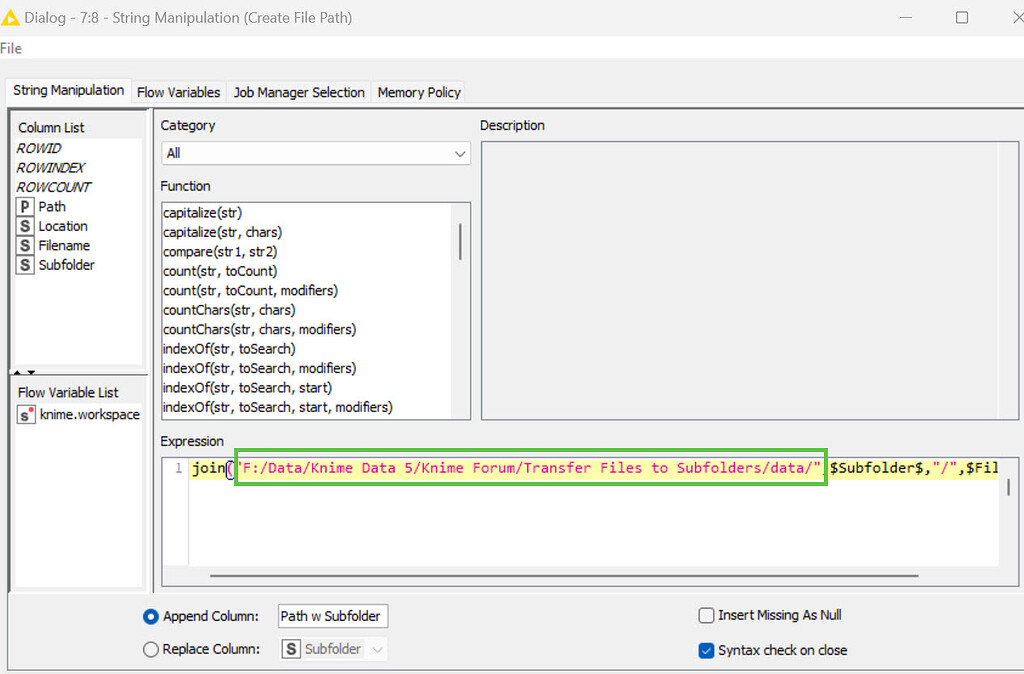 Write csv file to "Relative to Current Workflow Data Area" - KNIME Analytics Platform - KNIME ...