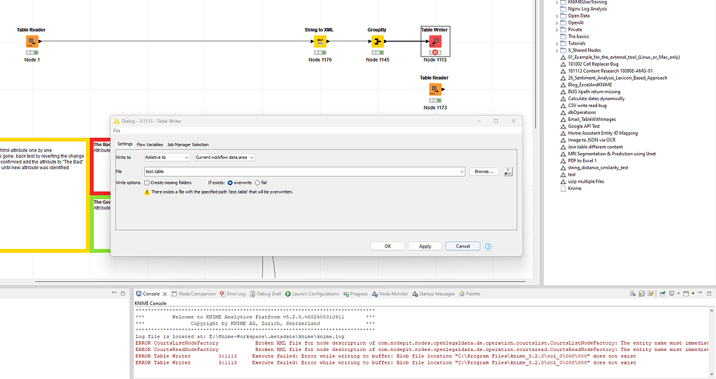 Table Writer Ignores Setting Tries Writing Into Knime Installation Directory Feedback