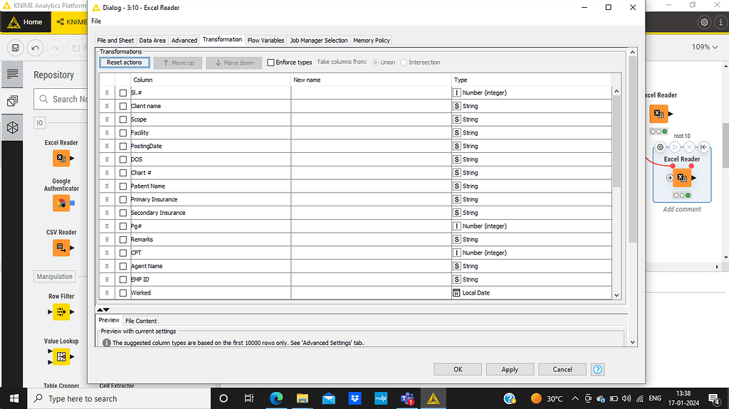My Excel Reader losses it's transformation settings when i browse the same file with same ...
