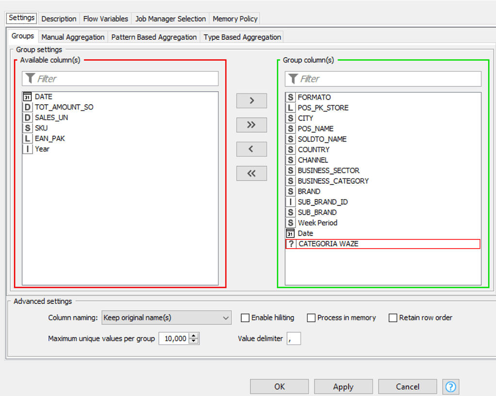 Group by node with "CATEGORIA WAZE" not in spec error - KNIME Analytics Platform - KNIME ...