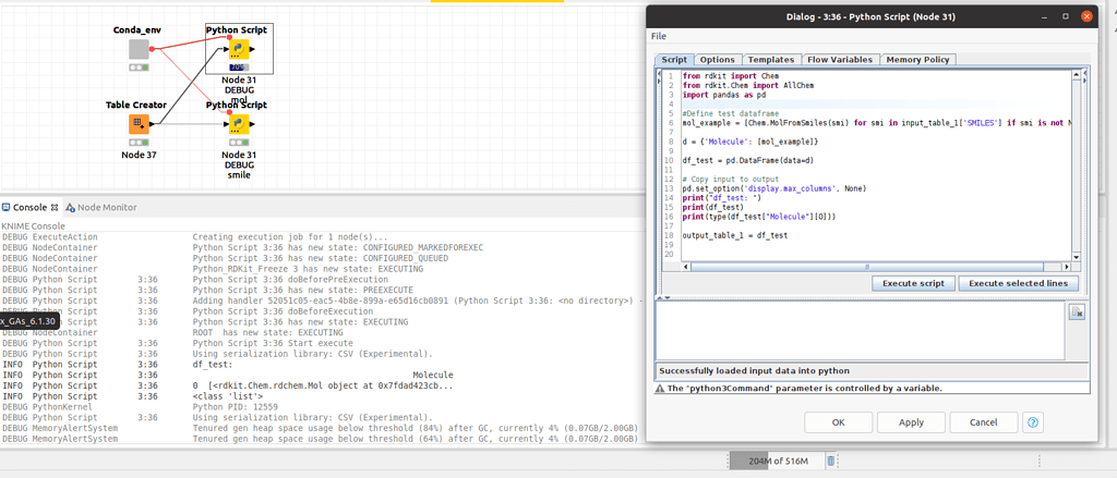 Python Script node converting RDKIT smiles to molecules freezes at 70% ...