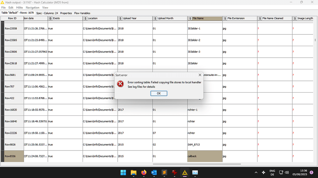 Sorting causes "Error sorting table: Failed copying file stores to local handler" - Implemented ...
