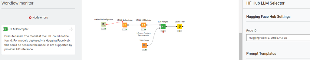 Hugging Face /LLM Prompter Execute failed: The model at the URL could not be found. - KNIME ...