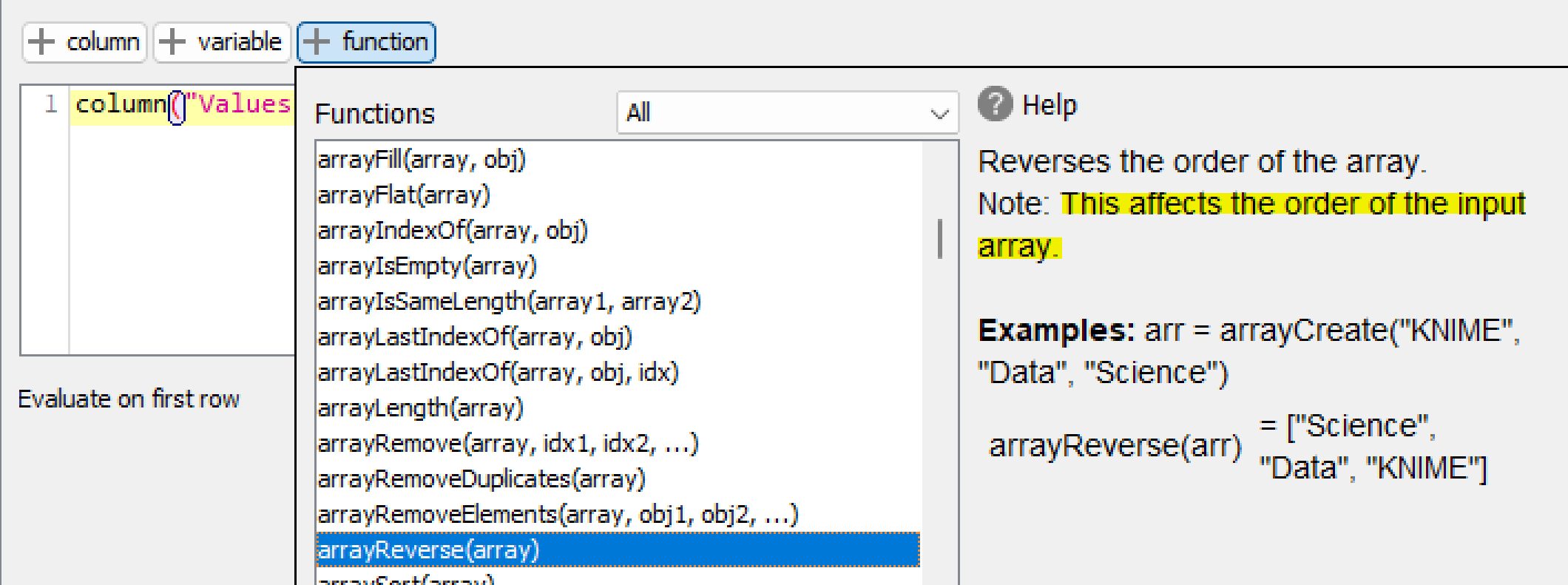 Weird Behavior In Column Expression Node With Arrayreverse Function Implemented Fixes Knime 4942