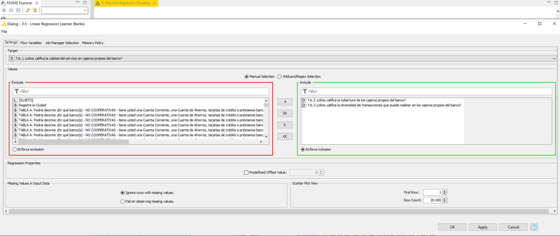 Assign The Regression Variables To Two Models At A Time Knime Analytics Platform Knime