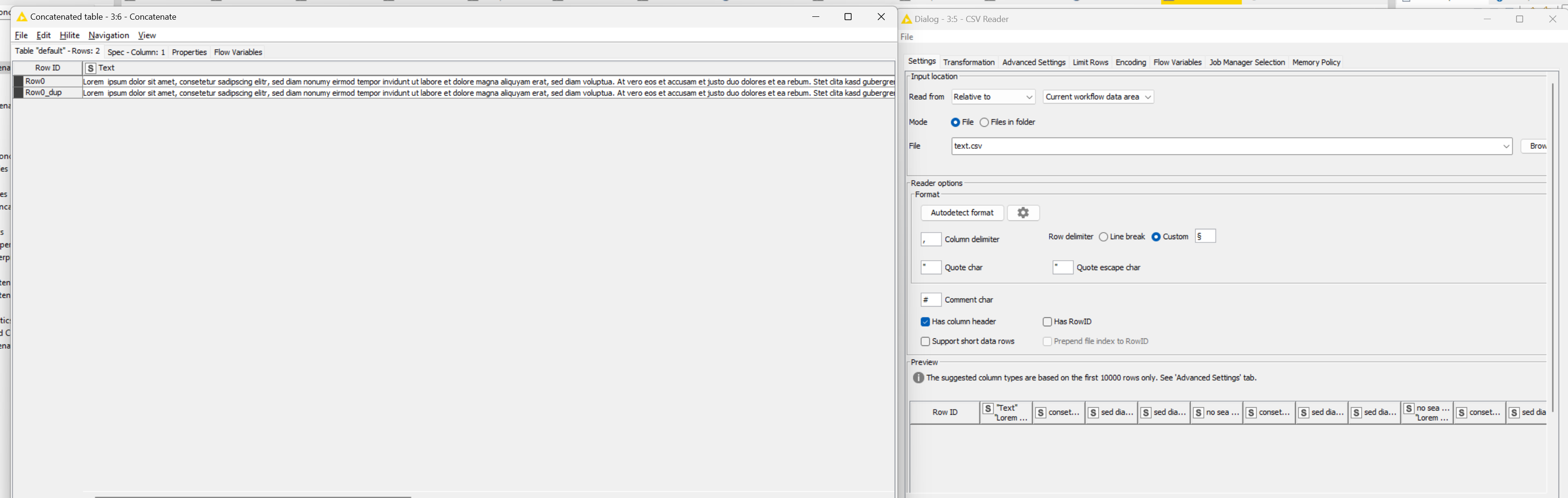 CSV Reader: Custom Row Delimiter causes Column Separation - Feedback ...